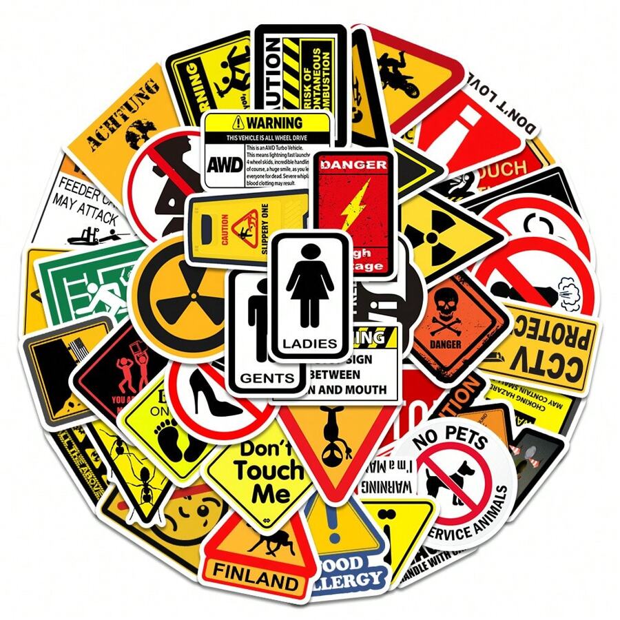 50Pcs Vinyl Realistic Warning Sign Graffiti Stickers Waterproof For ...