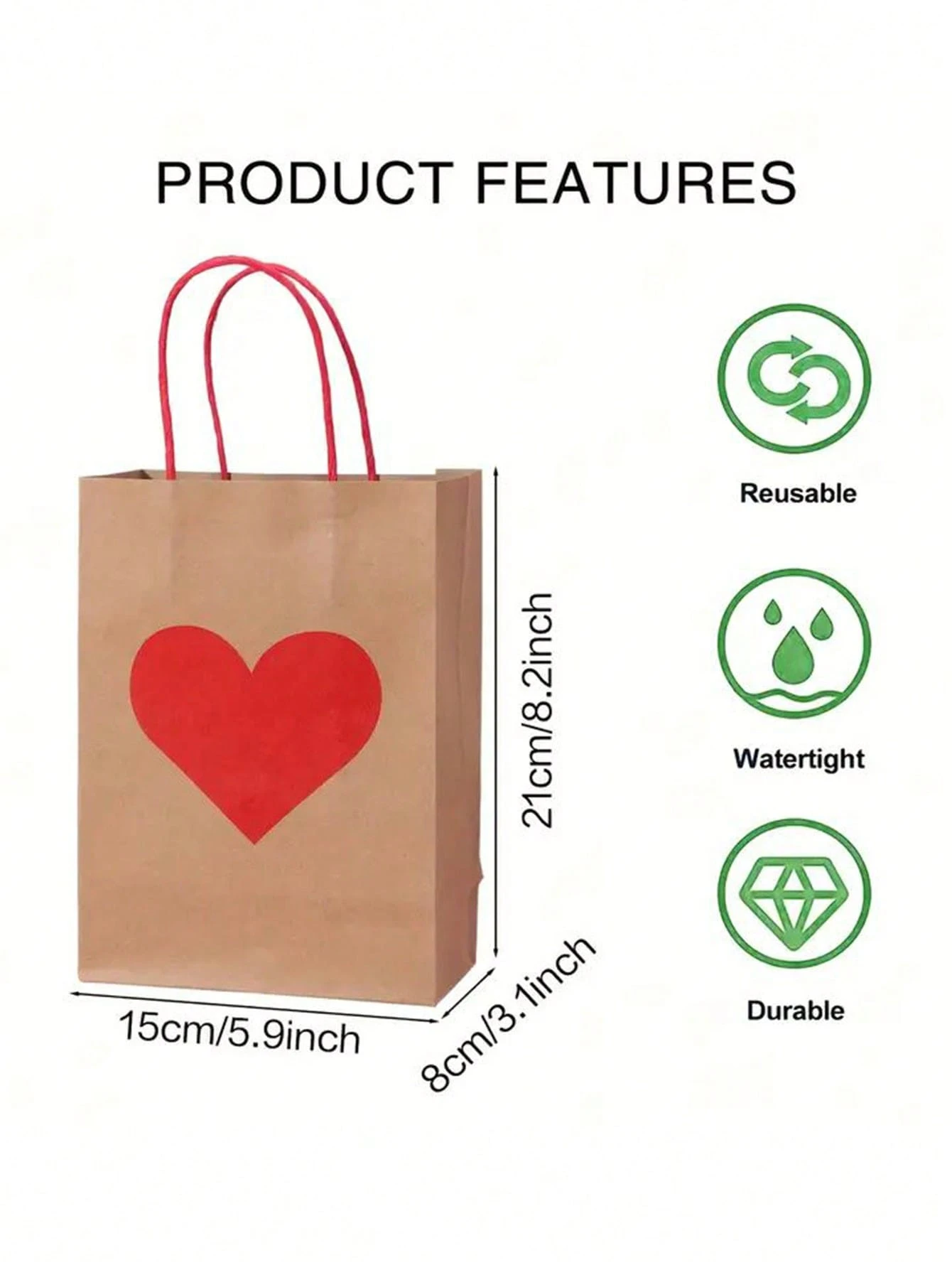 20pcs Love Gift Bag And Heart-Shaped Greeting Card. Heart Shaped Kraft ...