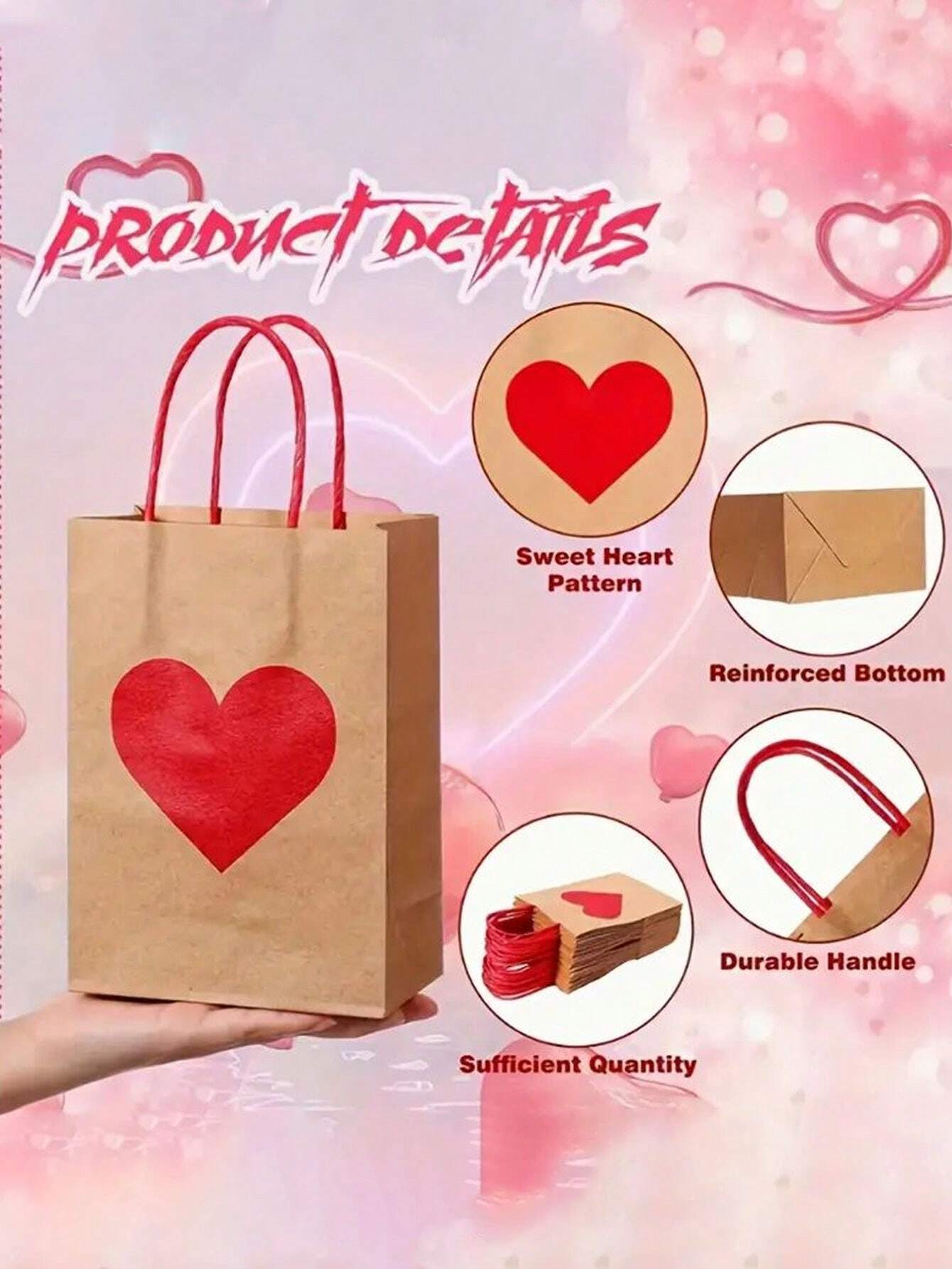 20pcs Love Gift Bag And Heart-Shaped Greeting Card. Heart Shaped Kraft ...