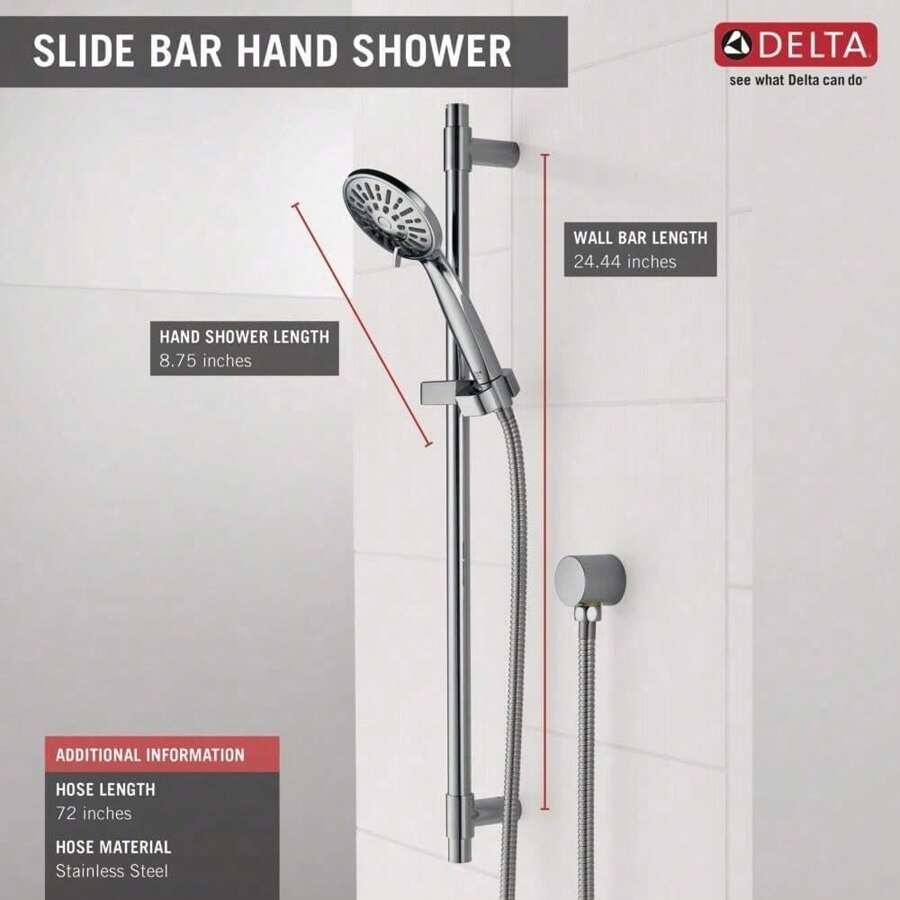 Delta Faucet Slide Bar Hand Held Shower With Hose, Chrome Handheld ...