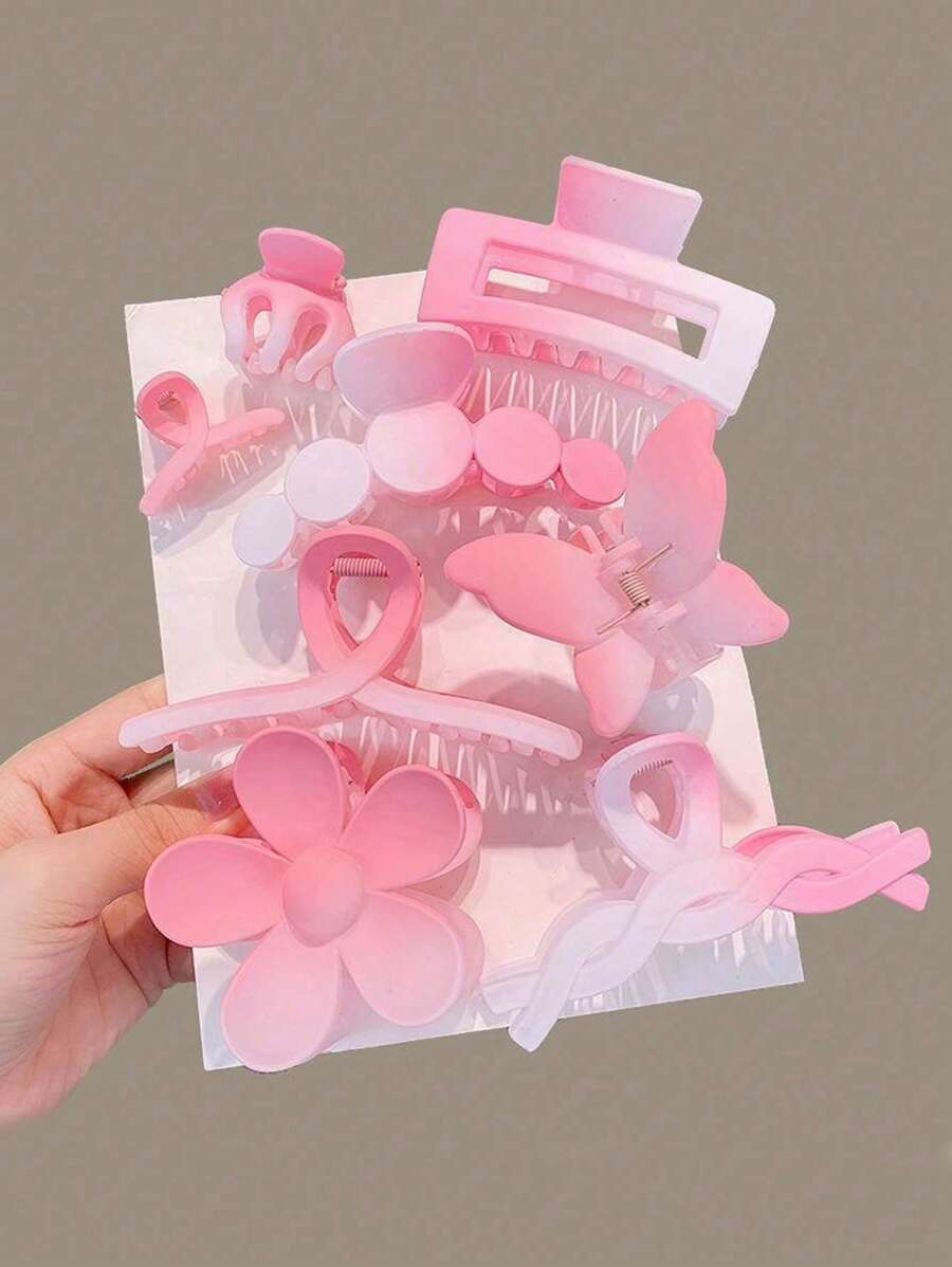 8pcs/Set Ombre Pink Fashion Claw Clips, Sweet Cute Girl Aesthetic Bun ...