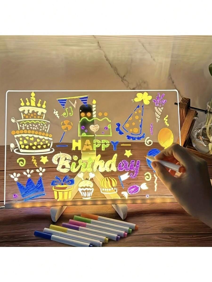 7-Color LED Message Board With Stand & Eraser, Acrylic Luminous Drawing ...