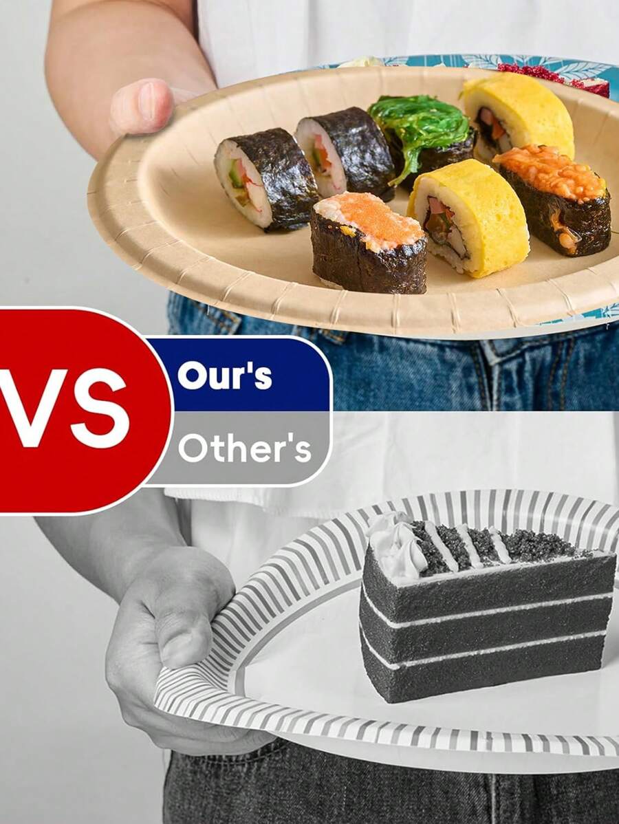 [100 Pack] 9 & 12 Inch (30cm) Compostable Kraft Paper Plates ...