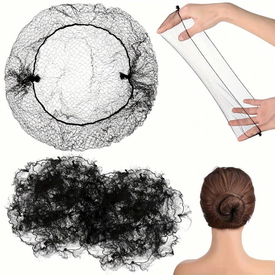 5pcs Black Elastic Hair Nets, Invisible Mesh Bun Covers For Ballet ...
