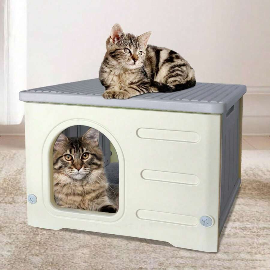 Plastic Outdoor Cat House Weatherproof Indoor Sturdy Feral Cat Shelter ...