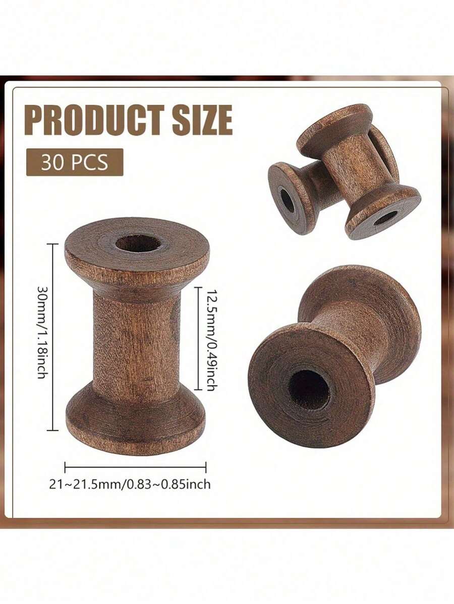 30-Pack Wooden Bobbins For Thread And Wire - Coconut Brown Spool ...