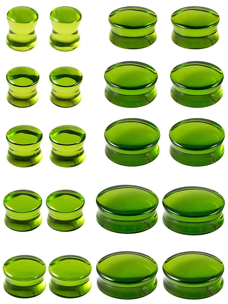 1Pair Green Glass Double Flare Flashback Ear Plugs Green For Man Tunnel ...