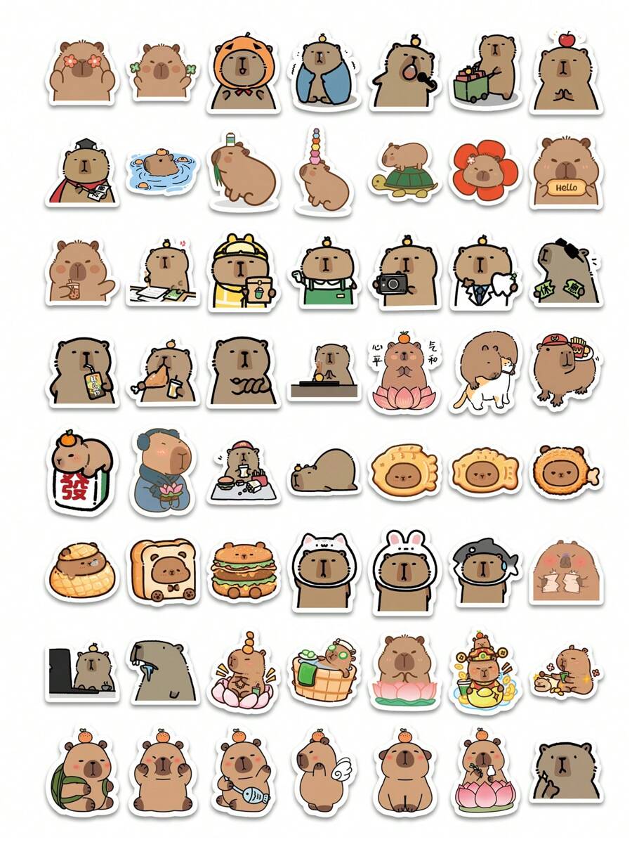 64pcs Capybara Stickers Cute Brown Stickers, Vinyl Waterproof Stickers ...