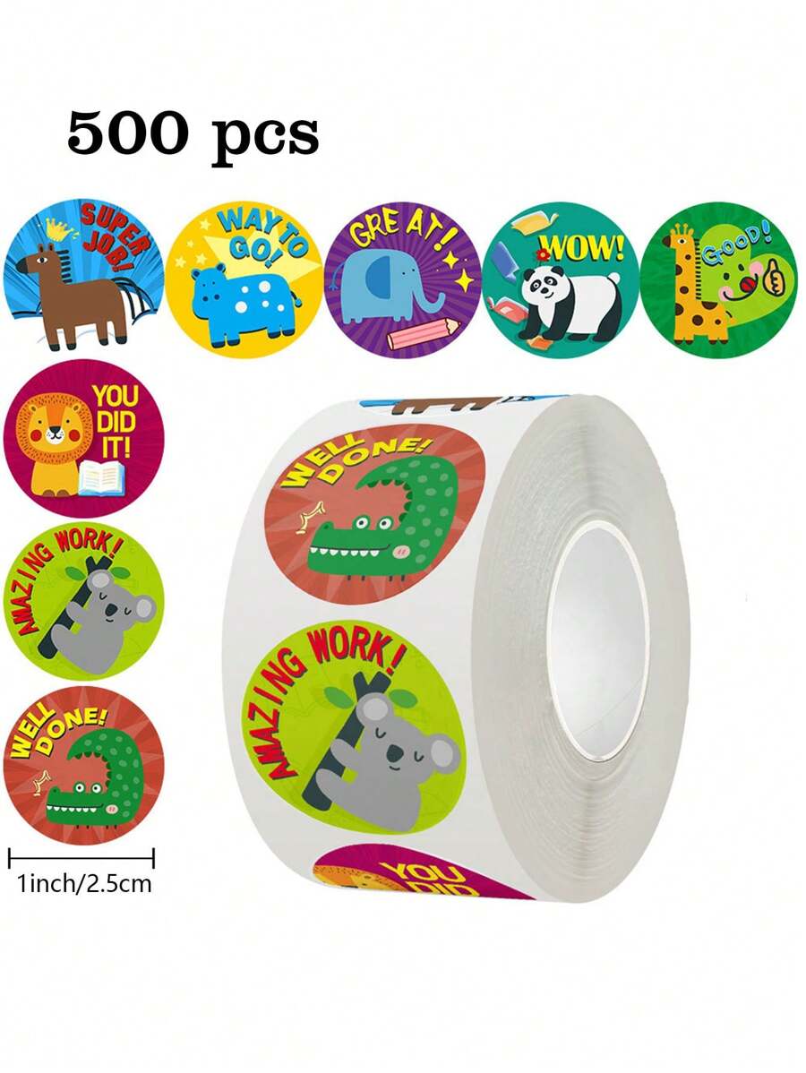 500pcs/Roll Cute Cartoon Animal Encouragement Stickers, Including Panda ...