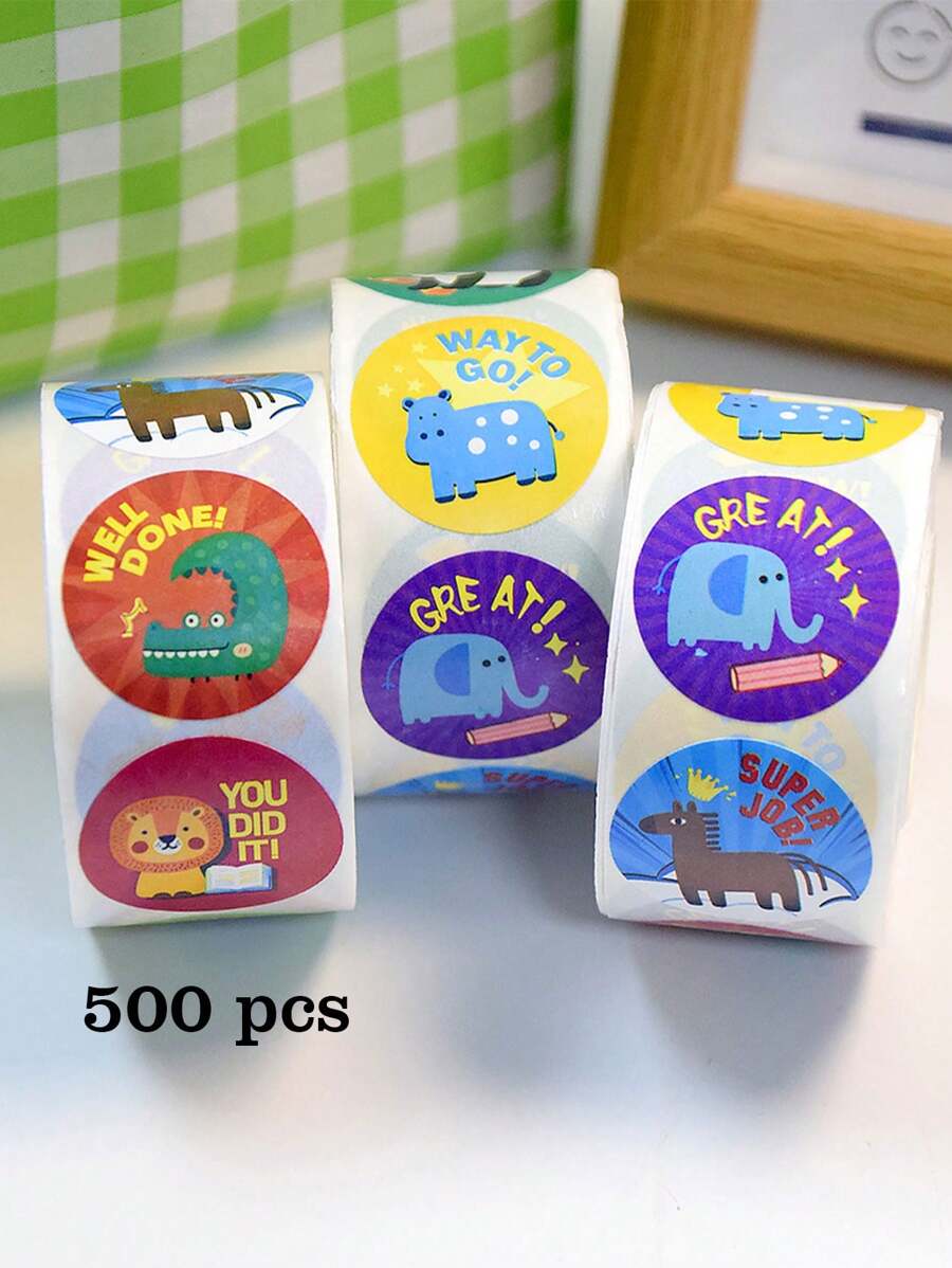 500pcs/Roll Cute Cartoon Animal Encouragement Stickers, Including Panda ...