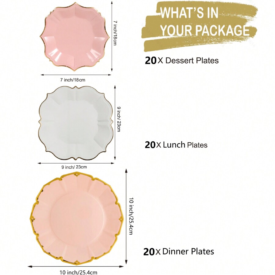 60Pack Elegant Pink And White Paper Plates, Disposable Party Plates For ...