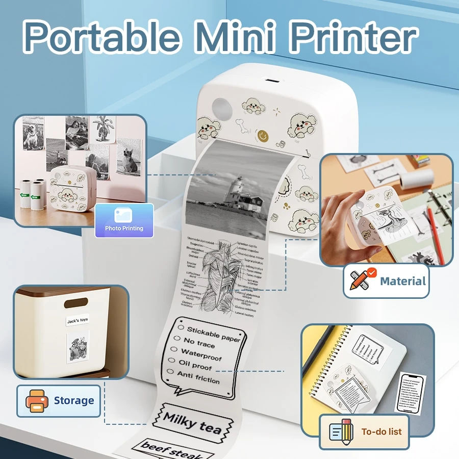 Pocket Sticker Printer,Mini Pocket Thermal Printer,Inkless Printer,For ...