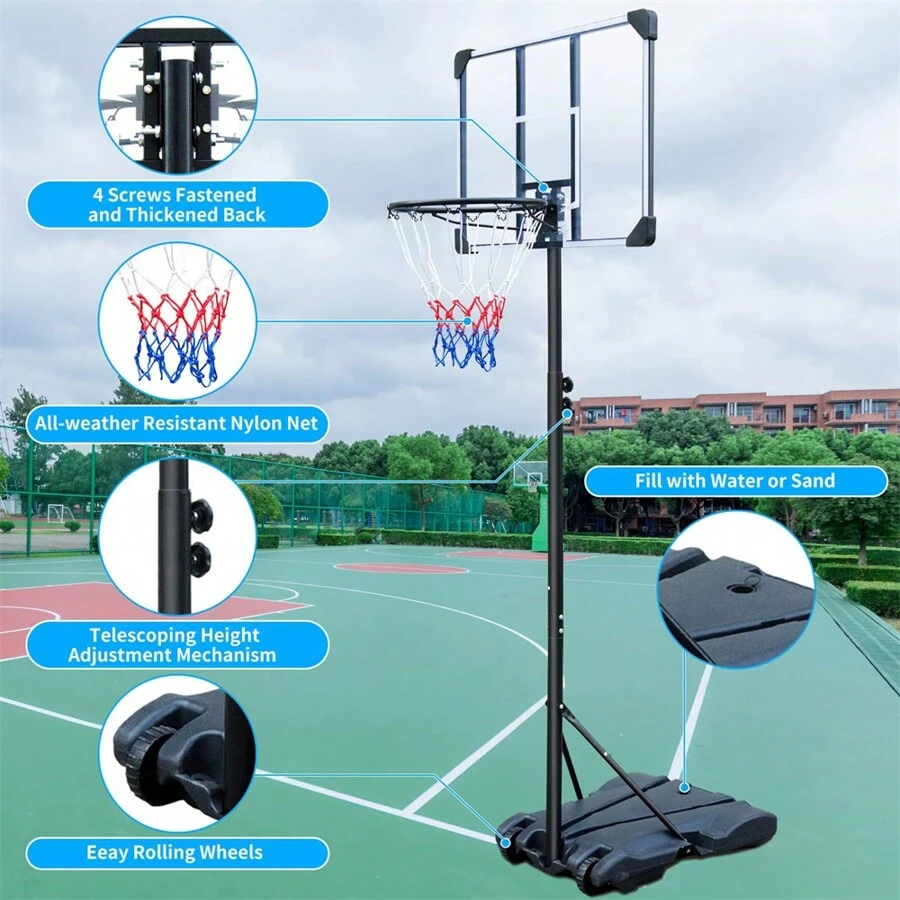 Portable Basketball Hoop Adjustable Height 7.5ft - 9.2ft With 32 Inch ...