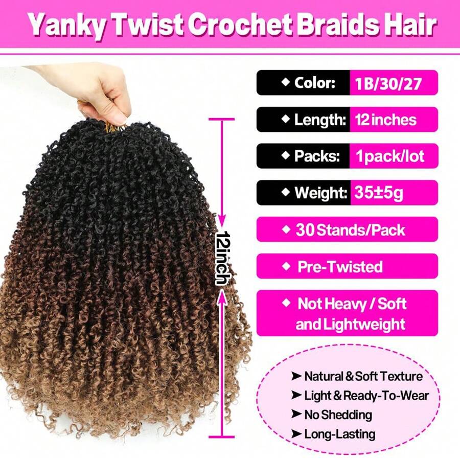 12 Inch 1 Pack Yanky Twist Crochet Hair Pre-Twisted Fluffy Short Yaki Twist Crochet Hair For ...