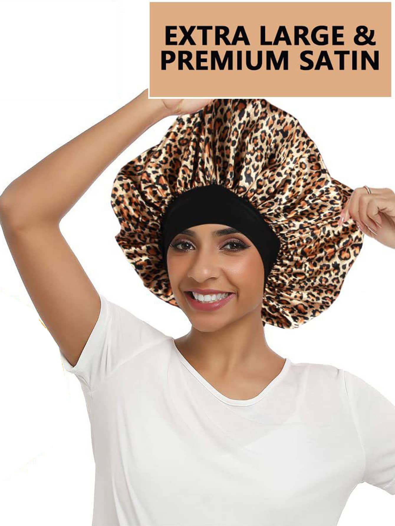 3pcs Women Satin Leopard Print Fashion High Elastic Wide Brim Round Cap ...