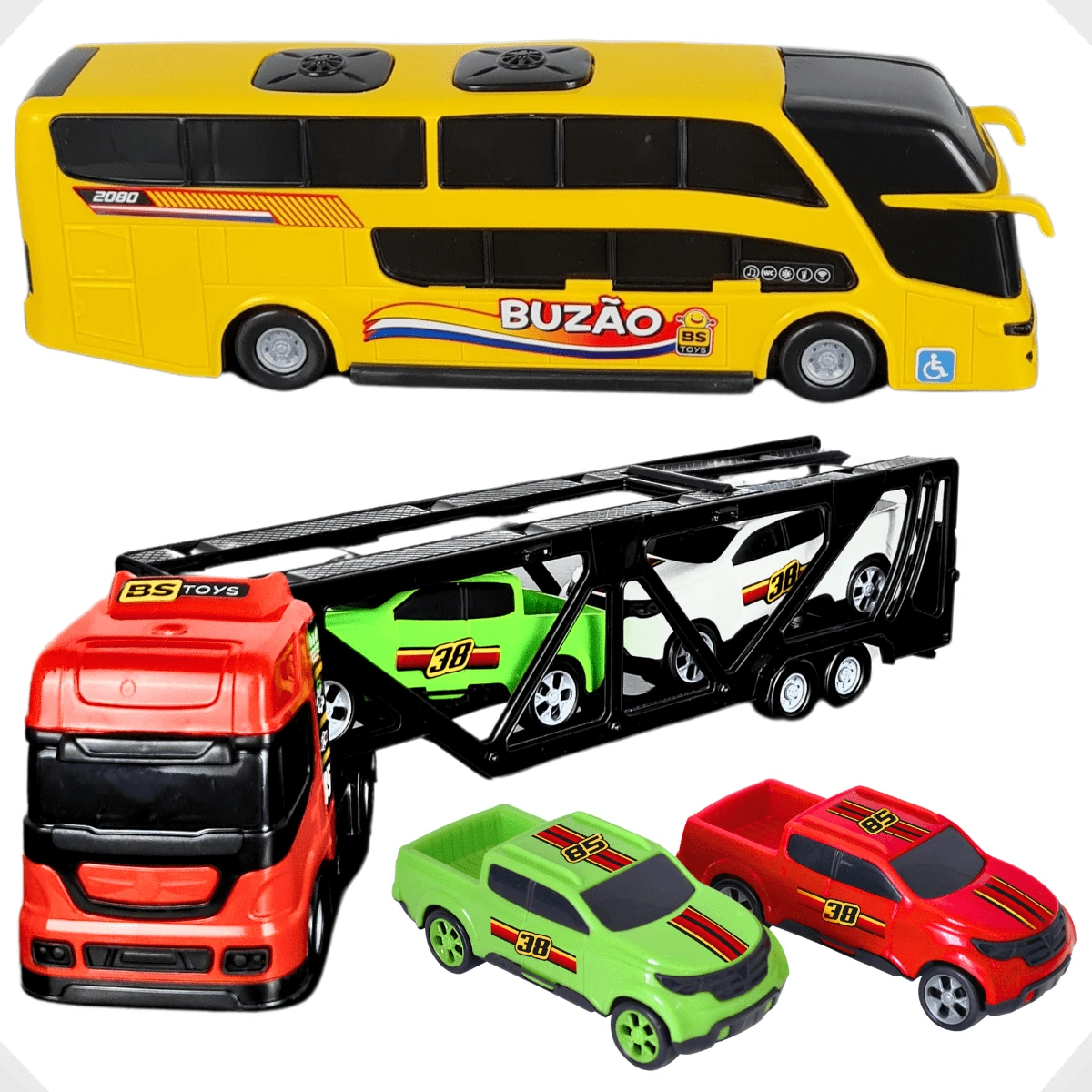 Toy Carrier Truck Bus Kit With 4 Double-Decker Bus Cars Miniature Toys ...