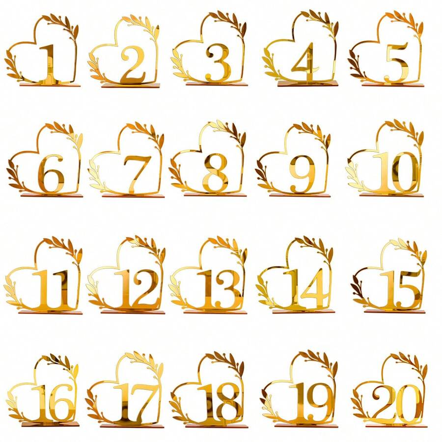 Heart Shaped Table Number Placecards, Gold Acrylic Seat Table Number ...