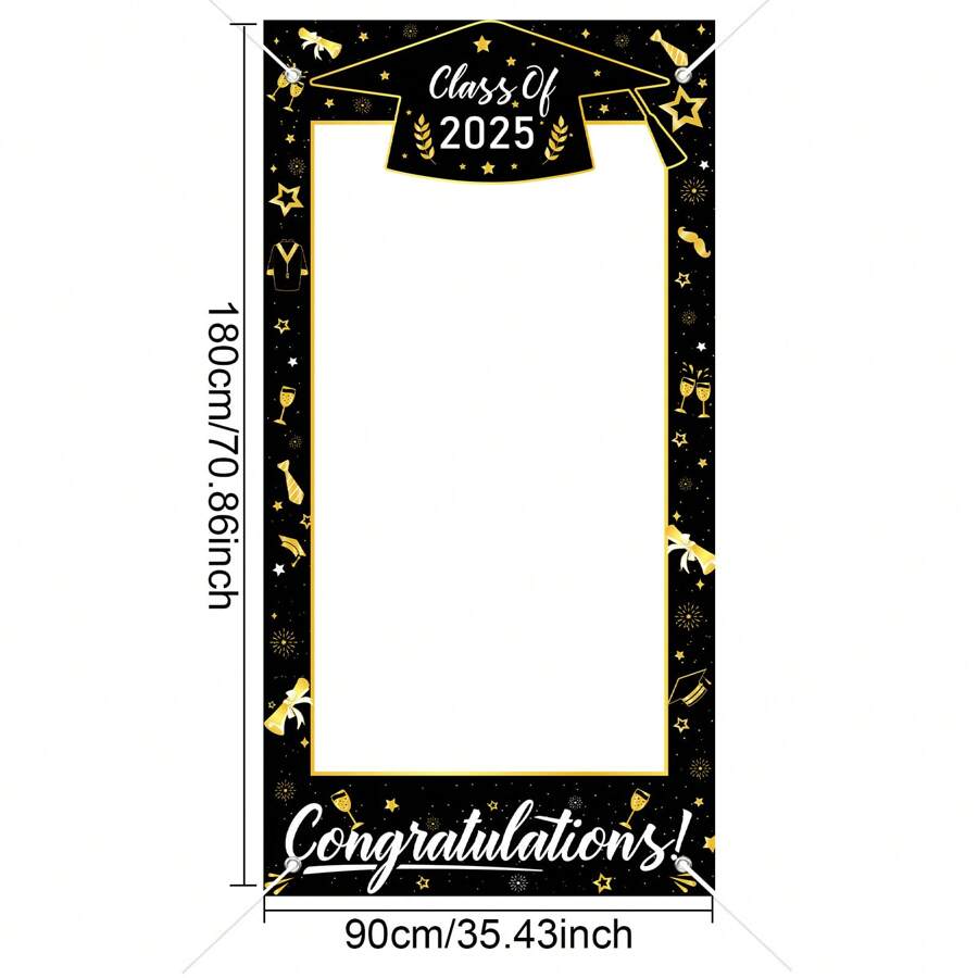 2025 Graduation Photo Booth Props Banner, Class Of 2025 Glitter Gold ...