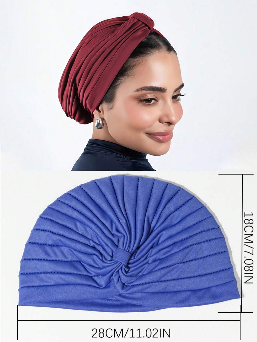 1pc Fashion Turban Cap. Elastic Bonnet Women Chemo Hats. Casual Pleated ...