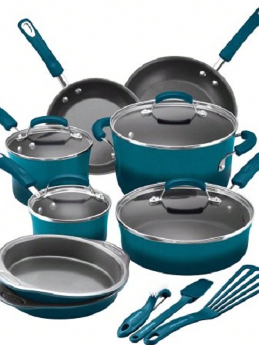 Rachael Ray 15-Piece Hard Enamel Aluminum Nonstick Cookware Set, Gray ...