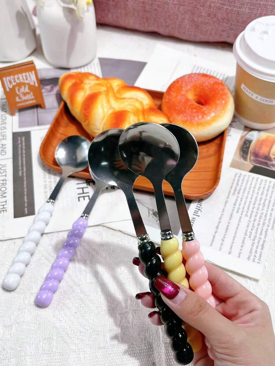 5pcs Korean Luxury Wavy Stainless Steel Long Handle Spoons, Creative ...