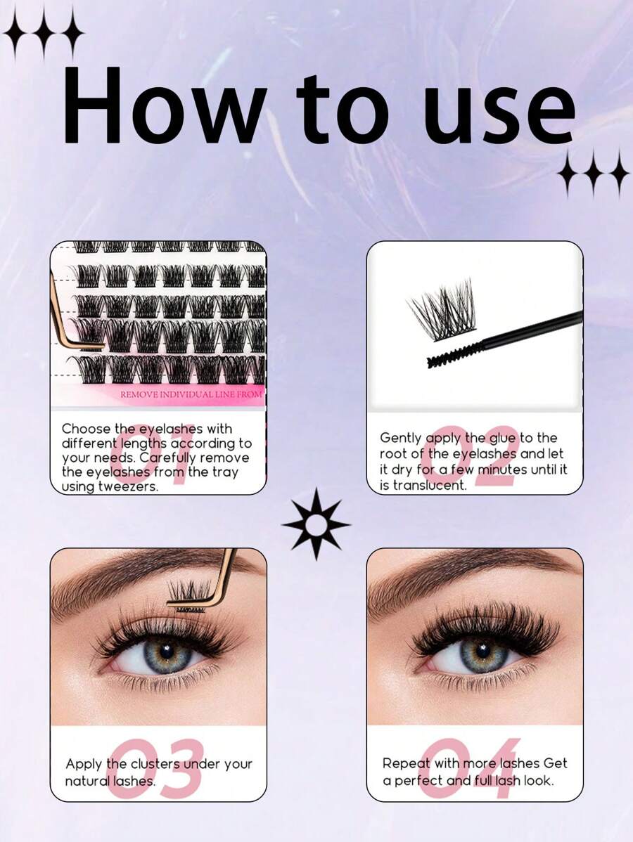 24 Clusters Of Bottom Eyelashes Clear Band Natural Thick Segmented ...