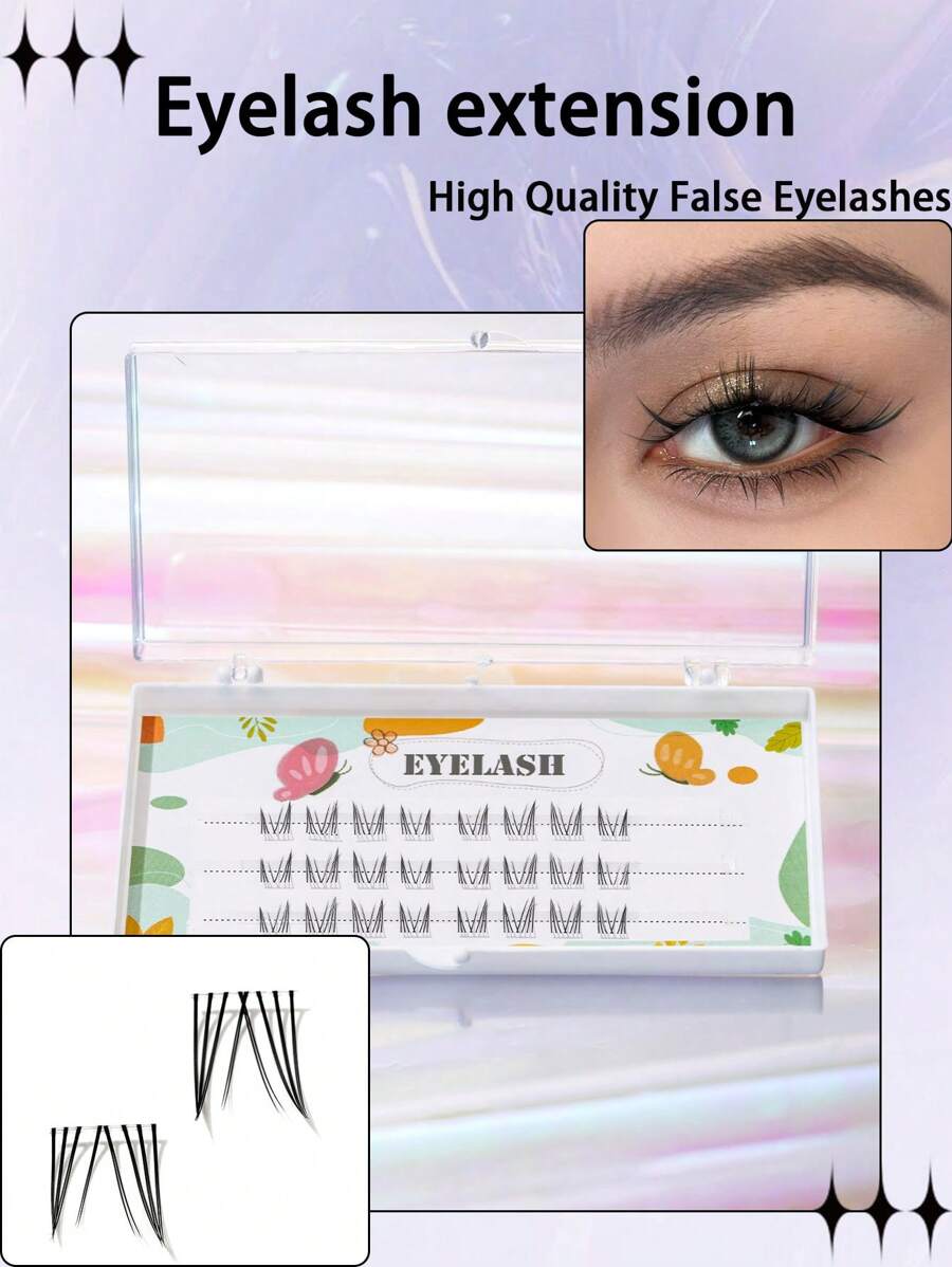 24 Clusters Of Bottom Eyelashes Clear Band Natural Thick Segmented ...