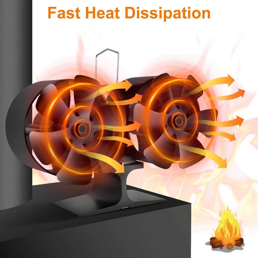 12 Blades Stove Fireplace Fan Heat Powered For Wood/Log Burner Double ...