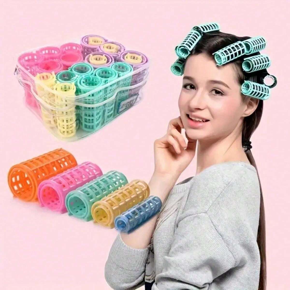 6 14pcs Heatless Hair Curler No Heat Hair Rollers Plastic Lazy Curls