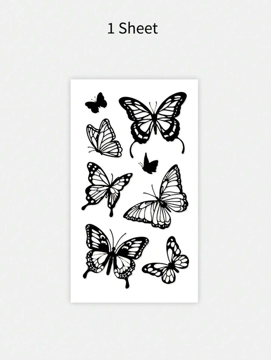 1pc Black Butterfly Tattoo Stickers For Women And Men, Water-Resist ...
