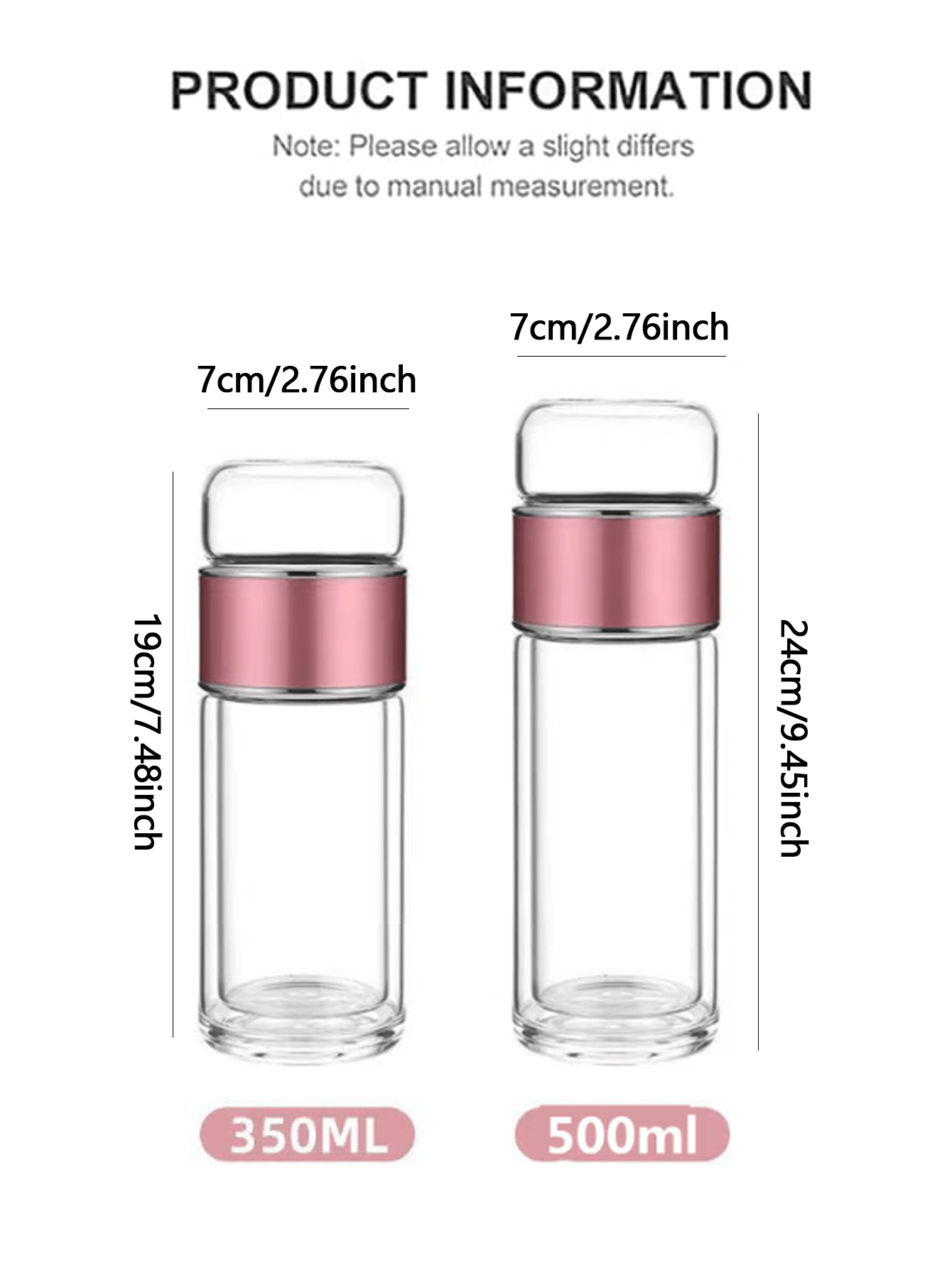 1PC 500/350ML Pink Tea Glass Water Cup Tea Diffusers For Loose Tea Insulated Portable Travel Tea ...