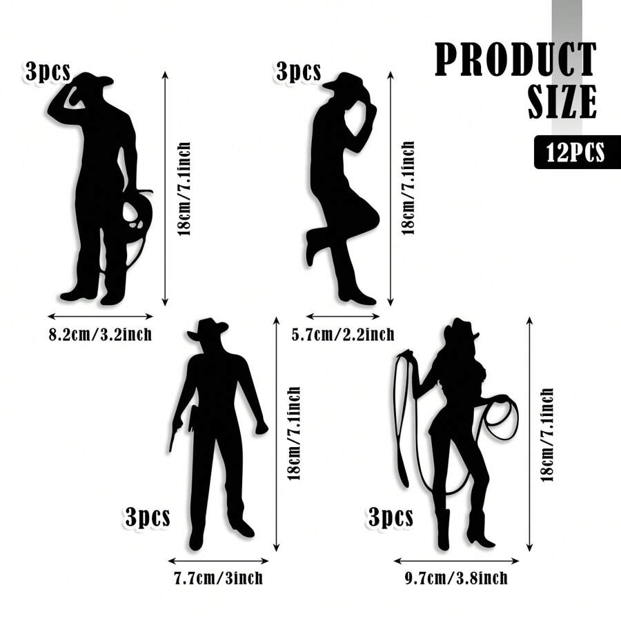 12 Pieces Cowboy Silhouettes Cowboy Cutouts Western Theme Party ...