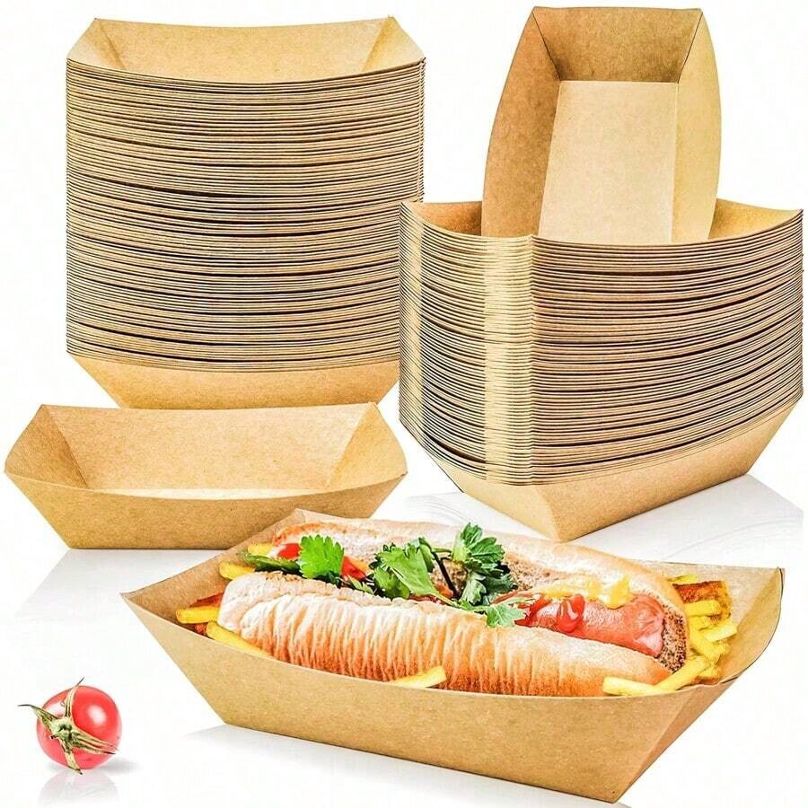 30pcs Kraft Paper Food Trays, Heavy-Duty Paper Food Boat Disposable ...