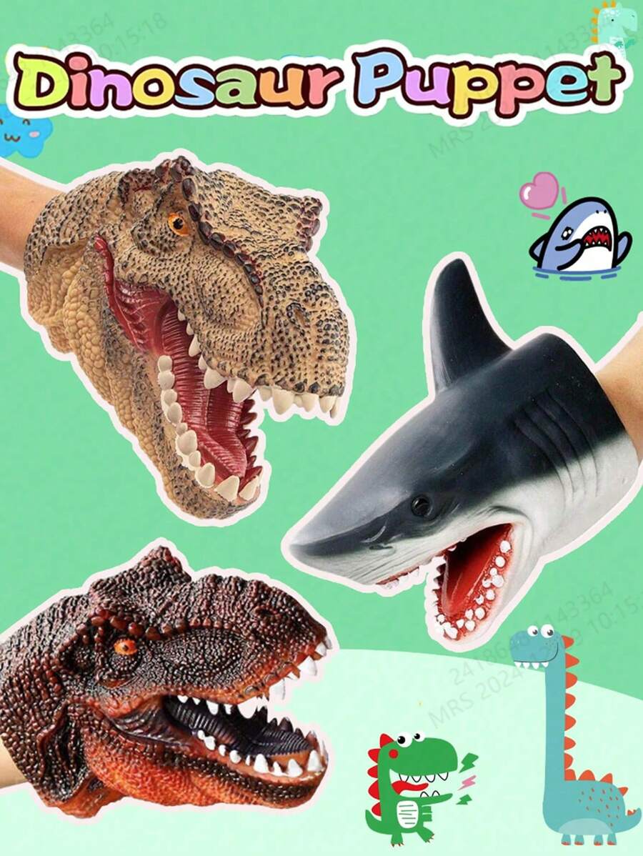 1pc Realistic Tyrannosaurus Rex & Megalodon Shark Hand Puppet, Soft ...