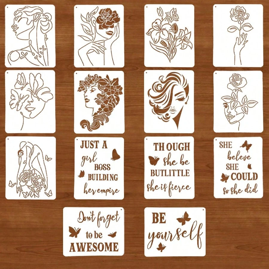 14pcs Minimalist Line Drawing Human Figures Hollow Painting Stencils ...