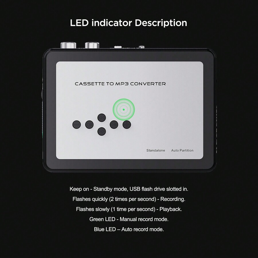 Lecteur de cassette avec USB, capable de capturer de l'audio MP3 et de ...