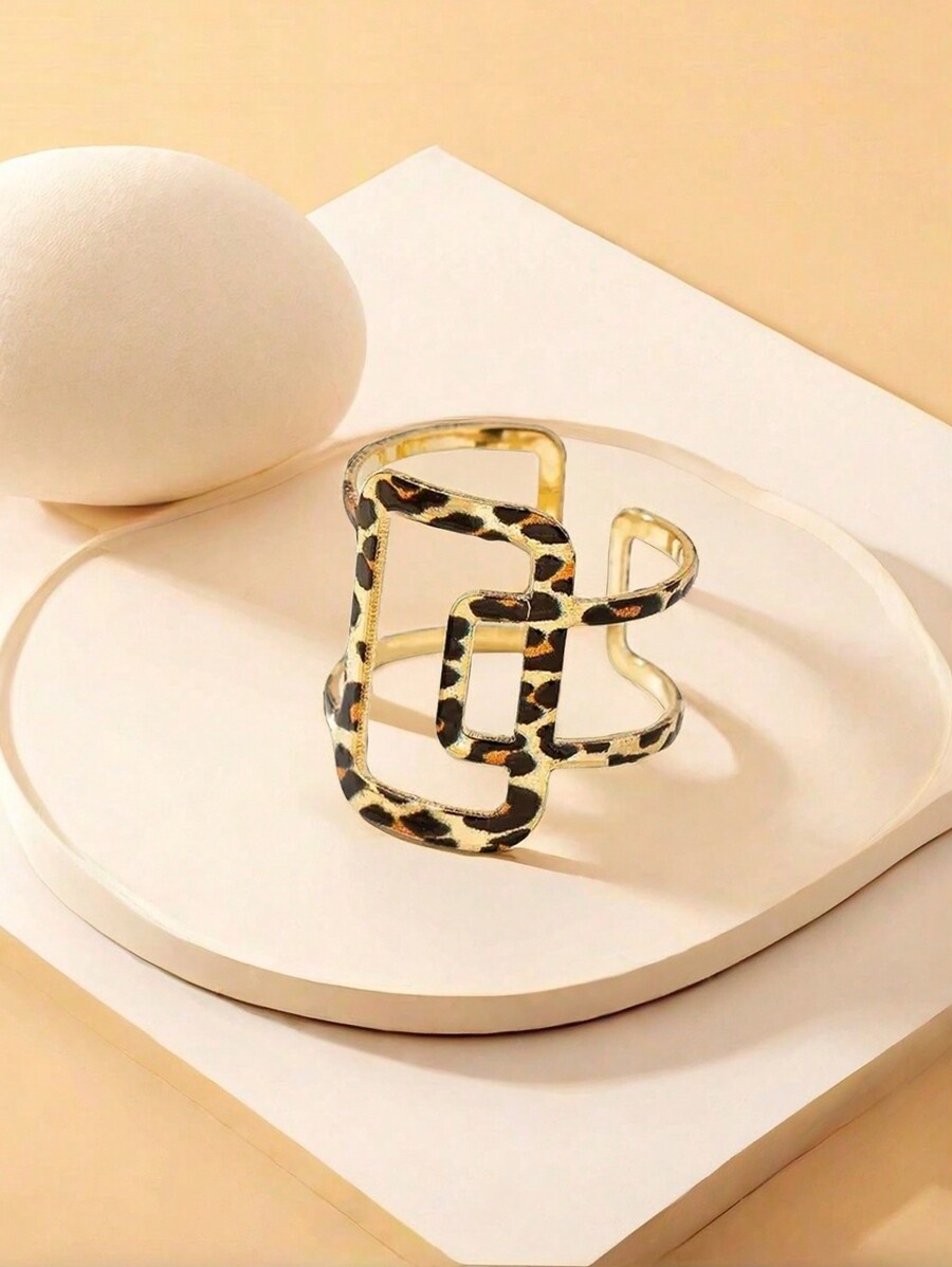4pcs Vintage Boho Metal Geometric Hollow Leopard Print Ring Set, Open ...