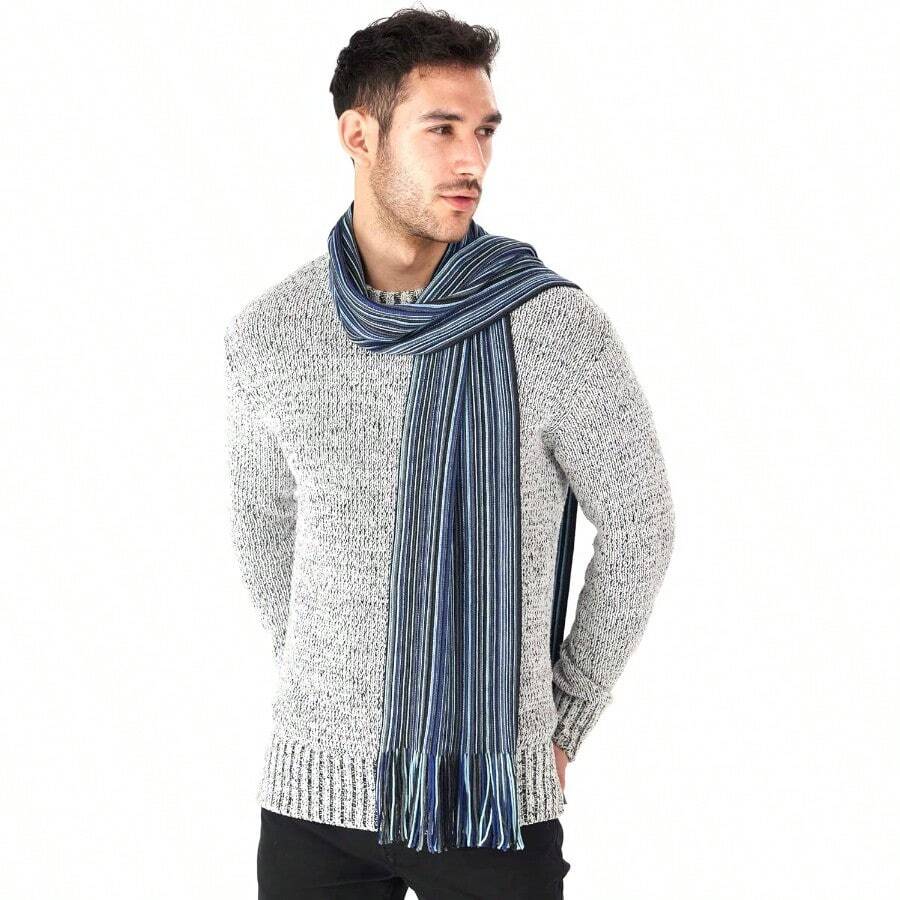 Men's Fine Wool Merino Scarf - Luxurious Striped Super Soft Winter ...