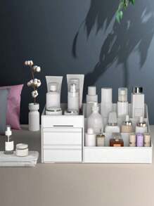 1pc White Makeup Storage Box With Drawers, Desk Organizer For Cosmetics ...