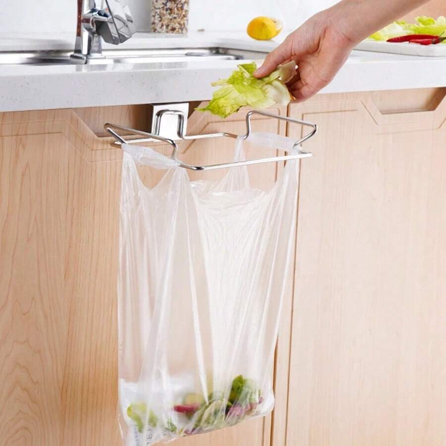 Kitchen Trash Rack Cabinet Door Garbage Bags Holder Stainless Steel ...