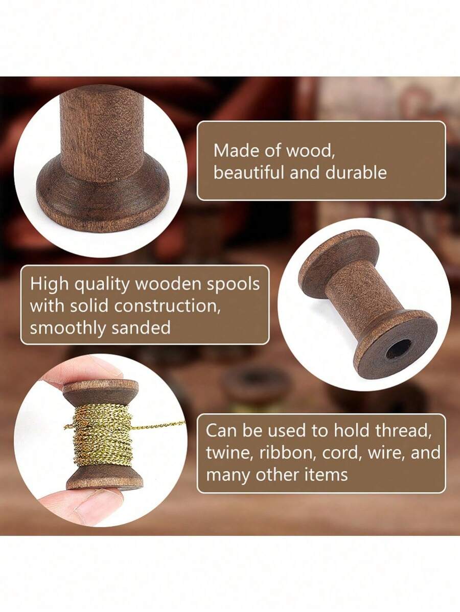 30-Pack Wooden Bobbins For Thread And Wire - Coconut Brown Spool ...