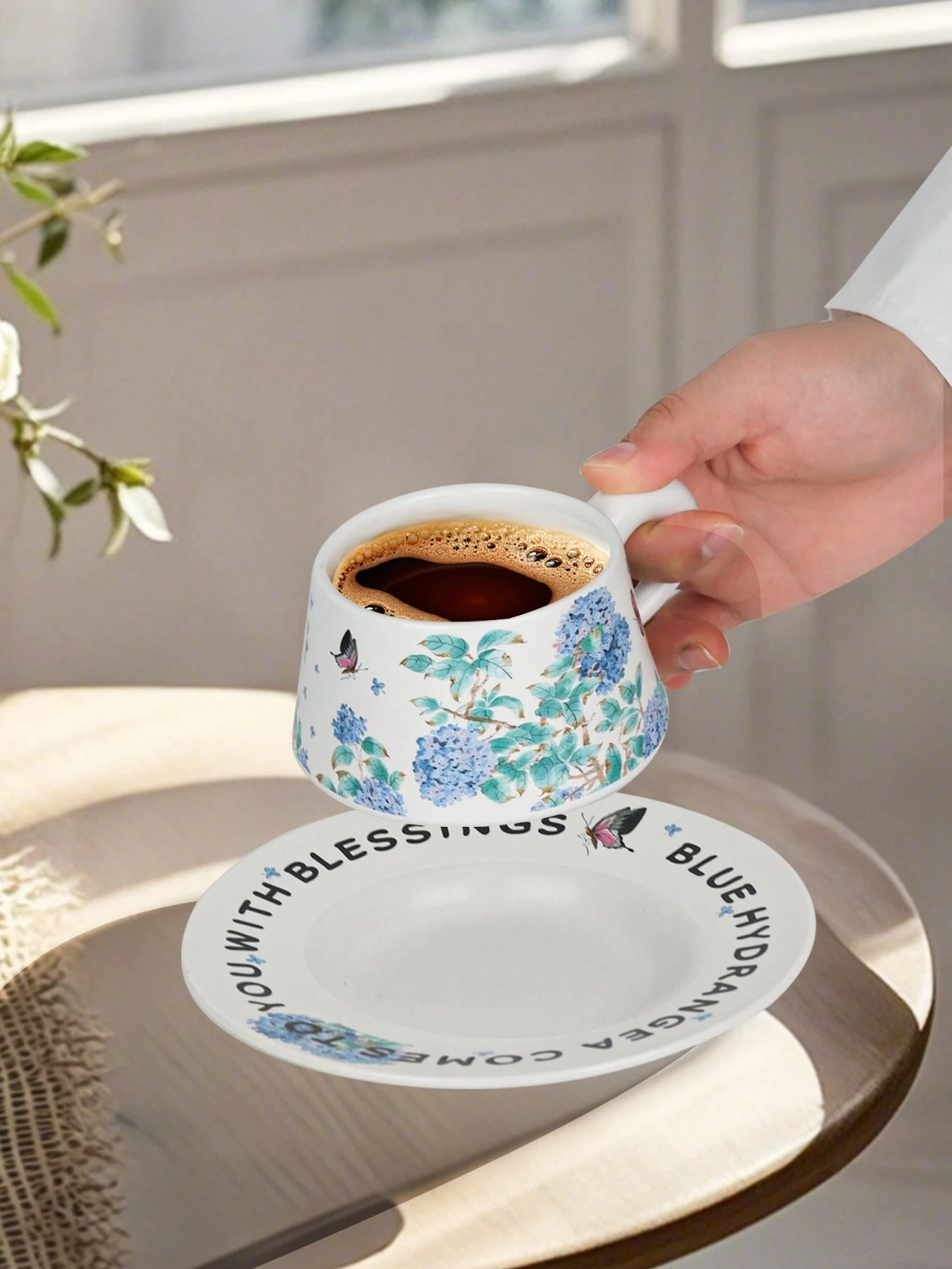 1 Set Floral Ceramic Coffee Cup And Saucer, Vintage Style Tea Cup ...