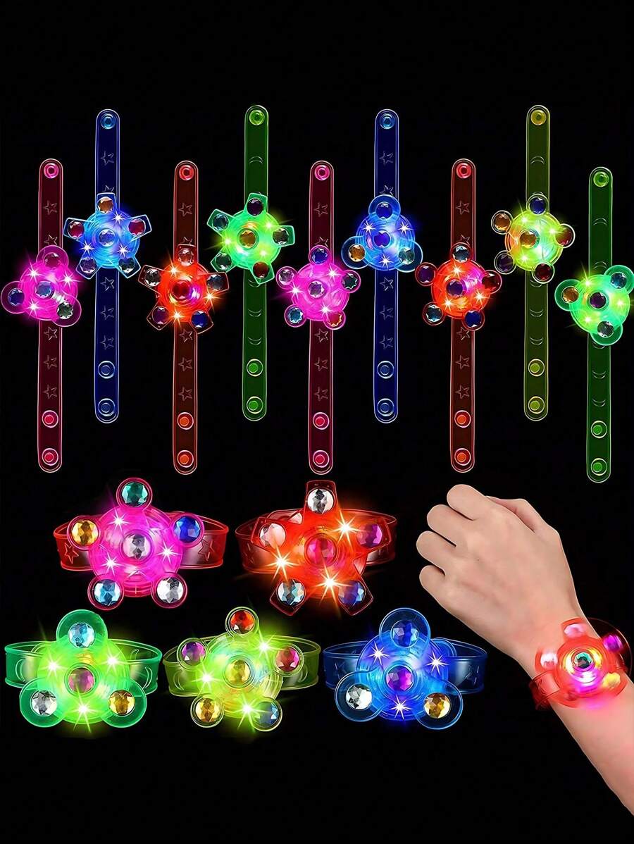 12pcs-LED Light Up Rotating Bracelets, Light-Up Watch Strap Flashing ...