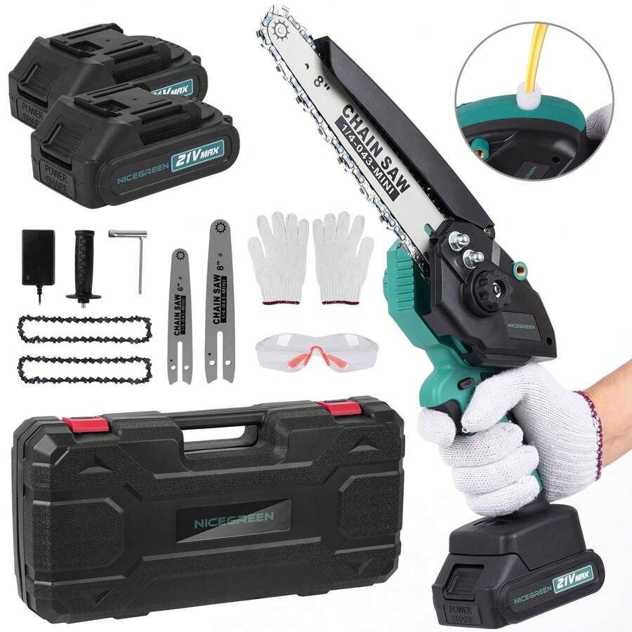 8" Mini Chainsaw - 21 Volts Battery Powered, 2 Batteries & Chains ...