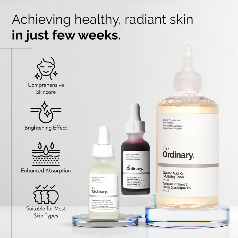 The Ordinary Comprehensive Skincare Set: Hyaluronic Acid 2% + B5, AHA ...