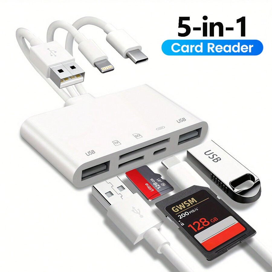 5-In-1 Camera Card Reader & Viewer, Plug & Play Universal Card Reader ...