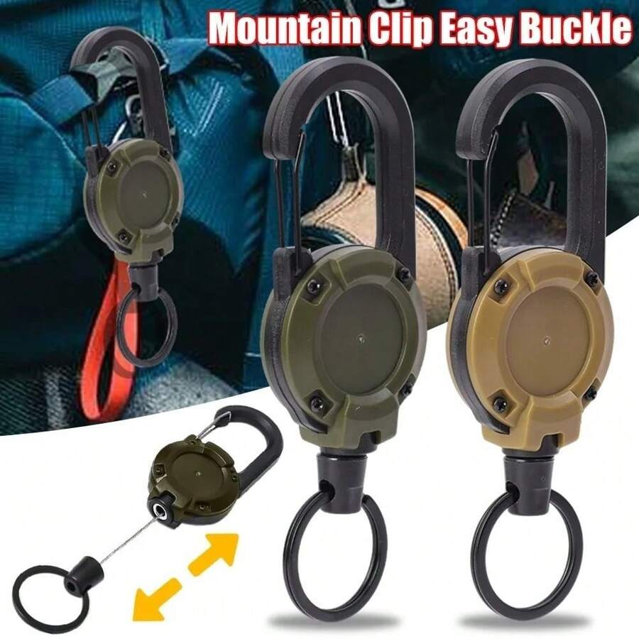 Retractable Heavy Duty Pull Reel Carabiner Key Chains Strong Steel Wire ...
