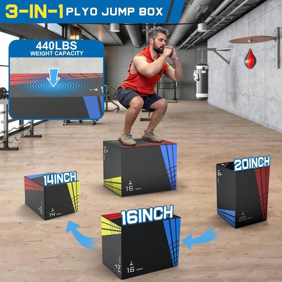 Heavy Foam Plyometric Jump Box, 3 In 1 Plyo Box With Non-Slip Surface ...