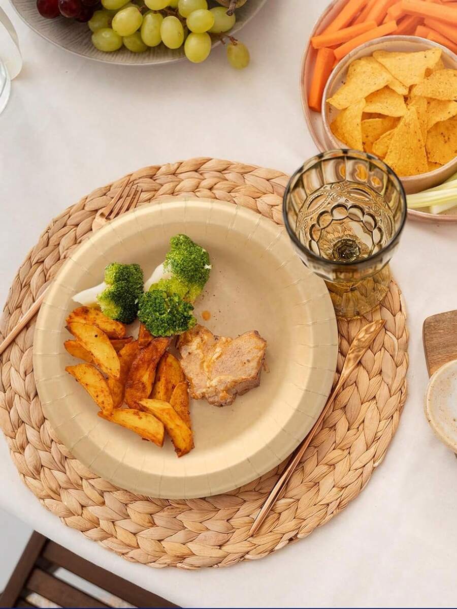 [100 Pacote] 9 e 12 Polegadas (30cm) Pratos de Papel Kraft Compostáveis - Pratos Descartáveis ...