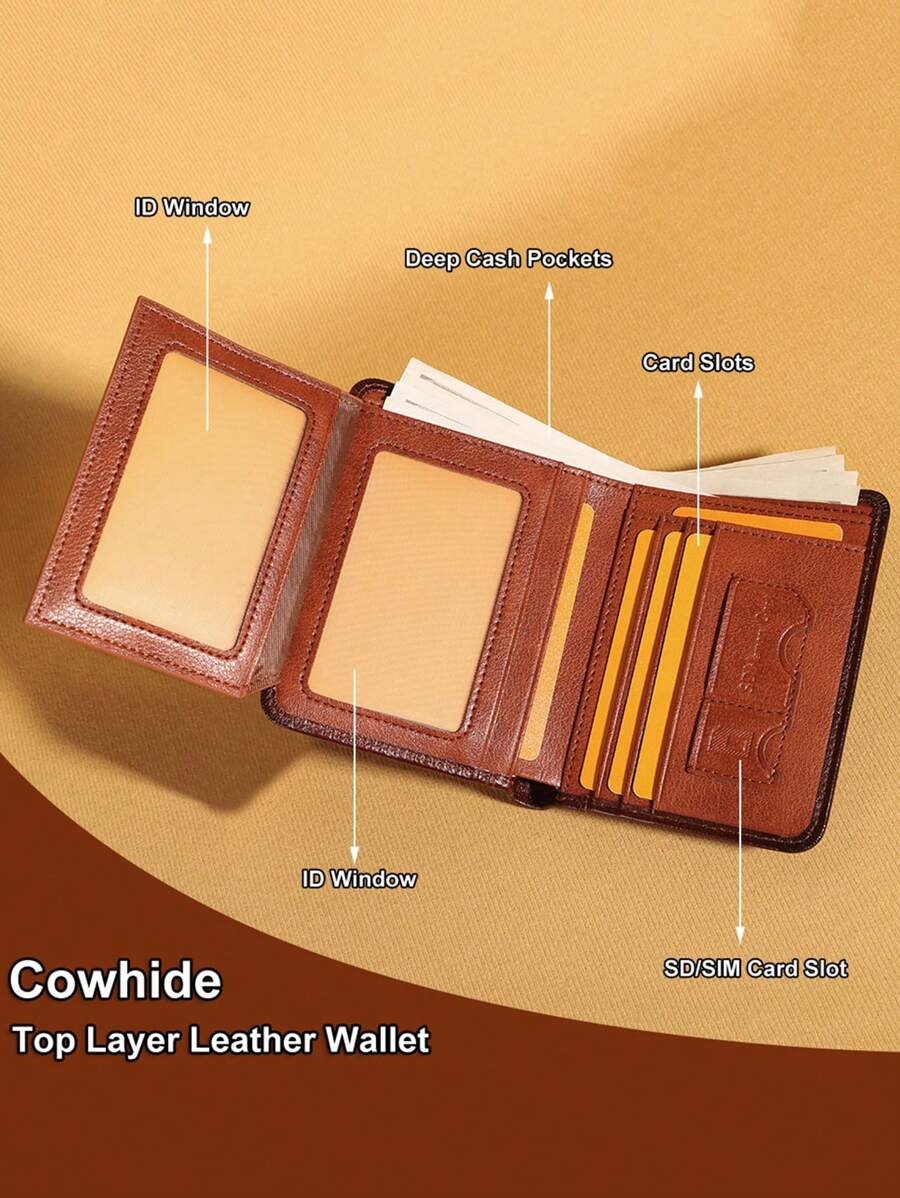 2 ID Windows Trifold Genuine RFID Blocking Wallets For Men Top Layer ...